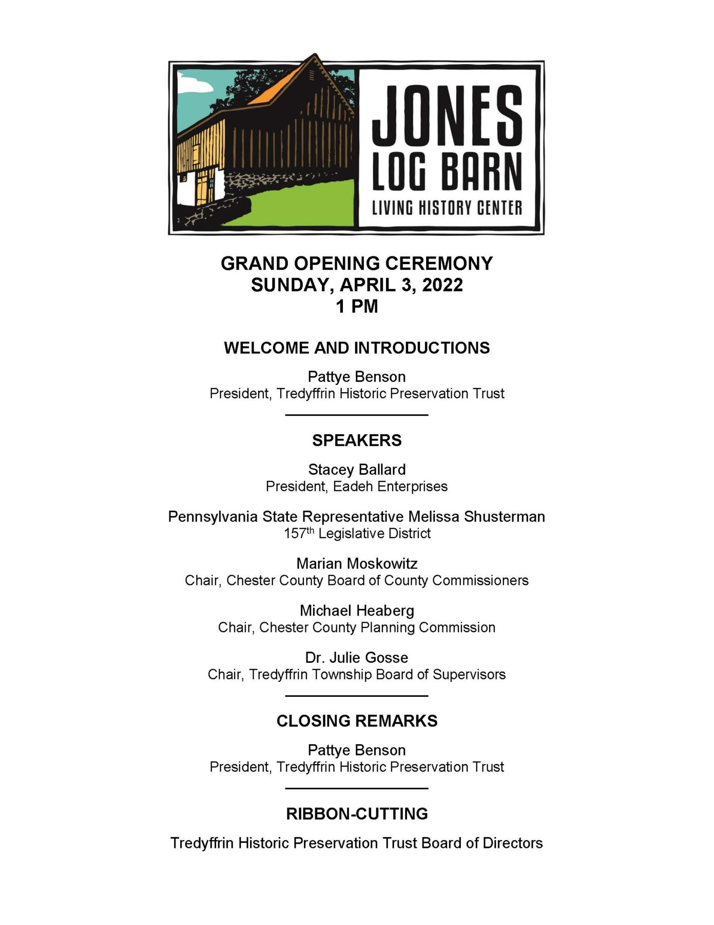 Grand Opening Celebration - Tredyffrin Historic Preservation Trust